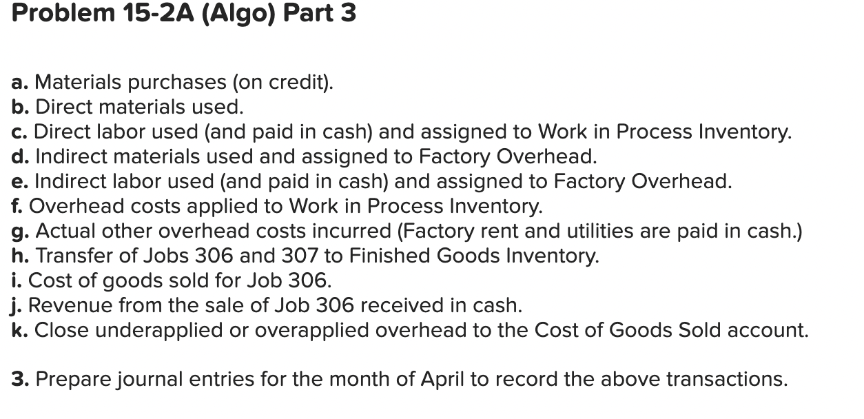 Solved Problem 15-2A (Algo) Computing and recording job | Chegg.com