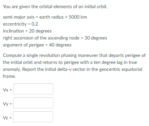 Solved You are given the orbital elements of an initial | Chegg.com