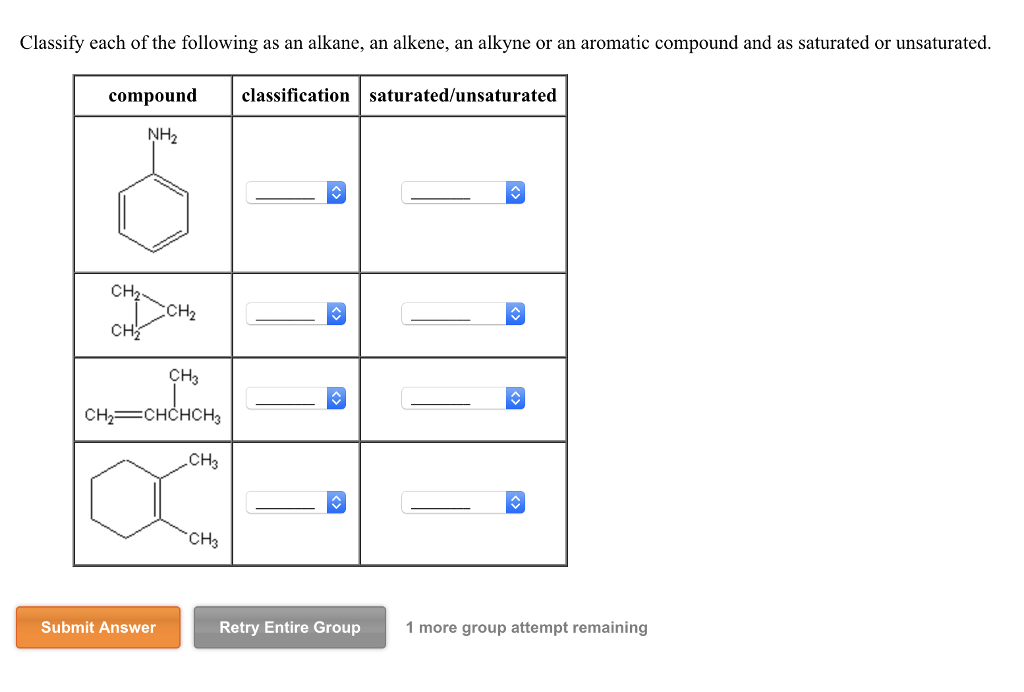 Solved Classify each of the following as an alkane, an | Chegg.com