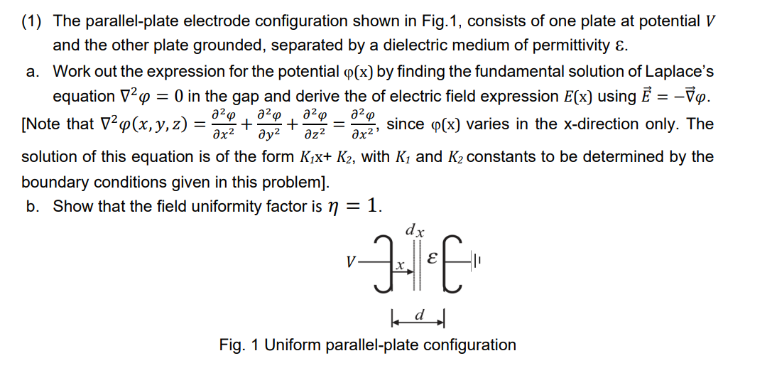 Solved (1) The parallel-plate electrode configuration shown | Chegg.com