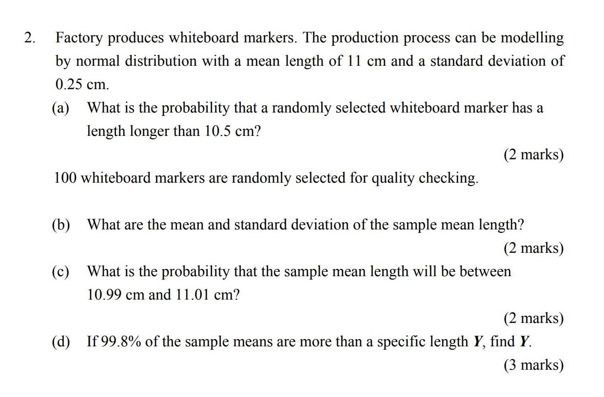Solved 2. Factory produces whiteboard markers. The | Chegg.com