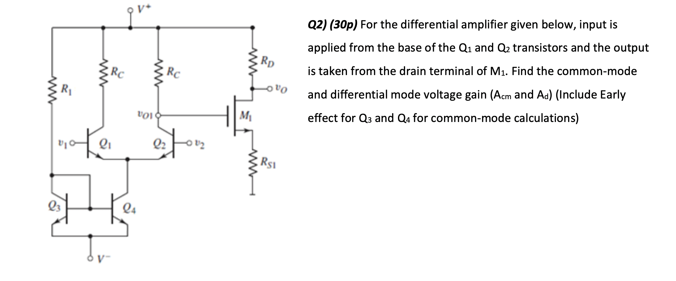 Solved Q2) (30p) For the differential amplifier given below, | Chegg.com