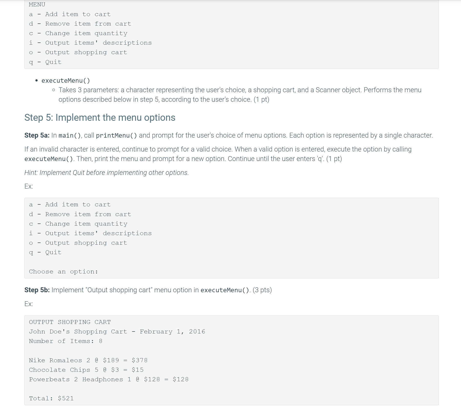 Solved - ShoppingCart.java - Class definition - | Chegg.com