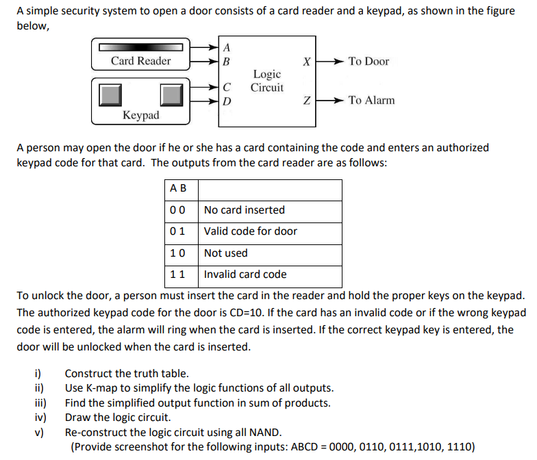 Solved A simple security system to open a door consists of a | Chegg.com
