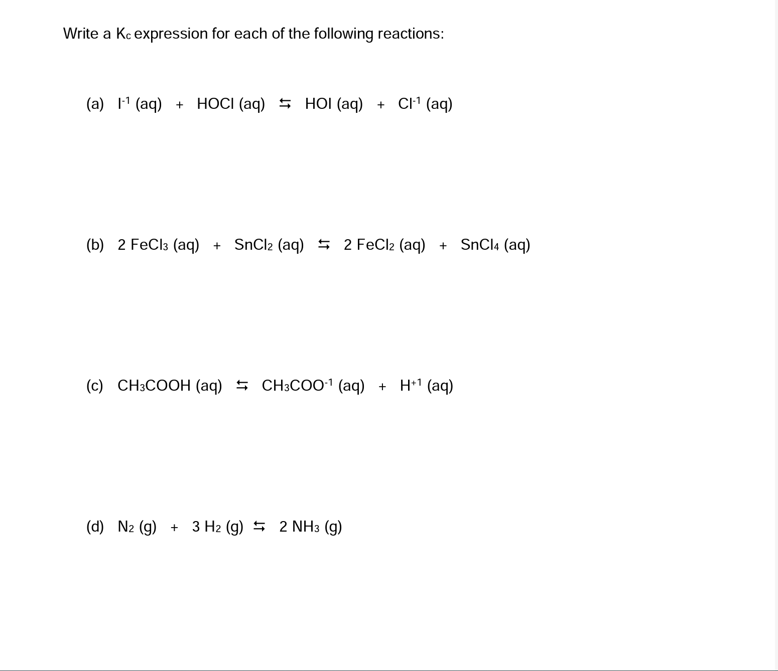 Solved Write a Kc expression for each of the following | Chegg.com