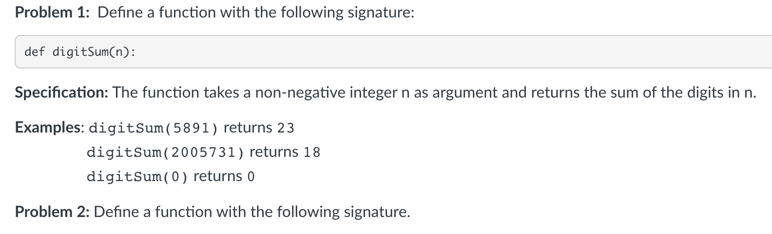 Solved Problem 1: Define a function with the following | Chegg.com