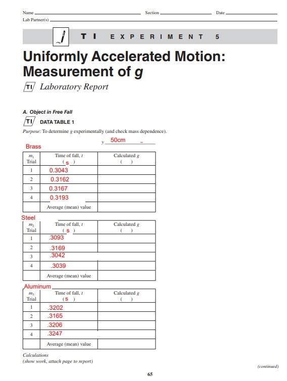 Solved Section Date Name Lab Partner(s) TT EXPERIMENT 5 | Chegg.com