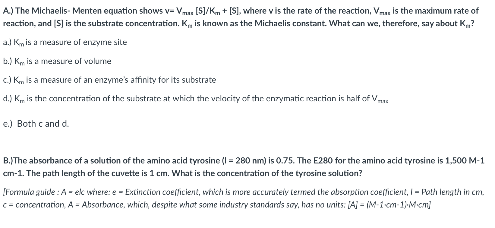 Solved A.) The Michaelis- Menten equation shows v= Vmax | Chegg.com