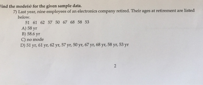 Solved Find the mode(s) for the given sample data. 7) Last | Chegg.com