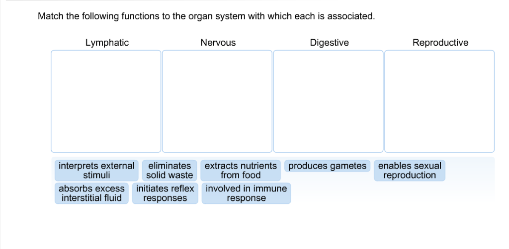 Solved Match the following functions to the organ system | Chegg.com