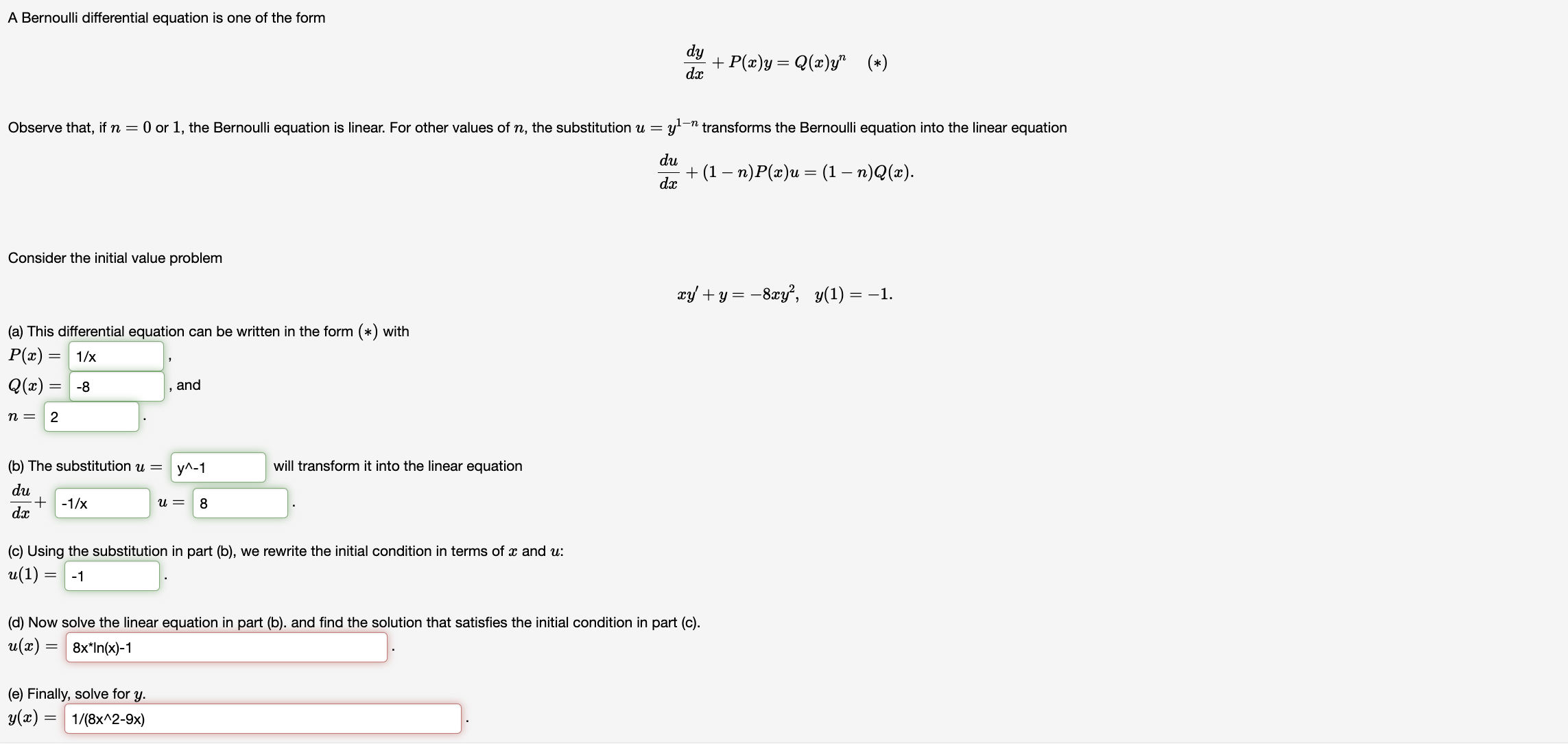 Solved A Bernoulli differential equation is one of the form | Chegg.com