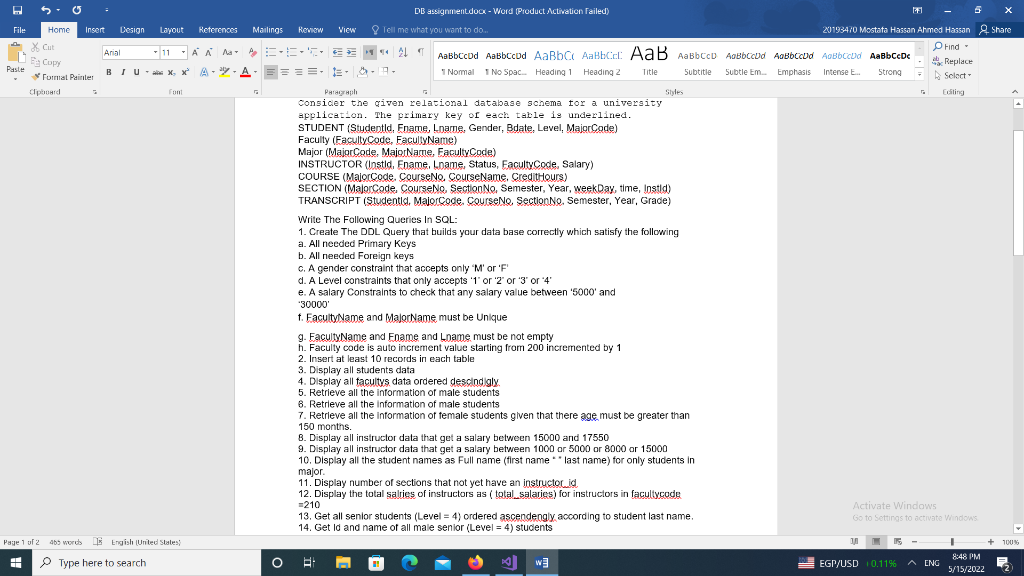Solved Home Insert Layout References Mailings View Paste | Chegg.com