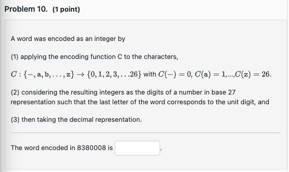 Solved MetaProblem 10. (1 ﻿point)A word was encoded as an | Chegg.com