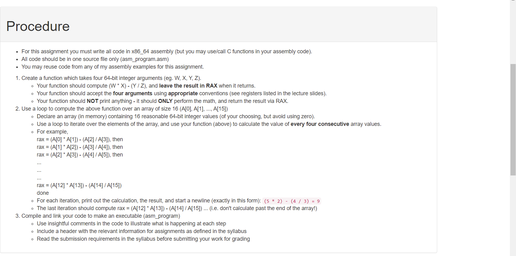 Solved Procedure . For this assignment you must write all | Chegg.com