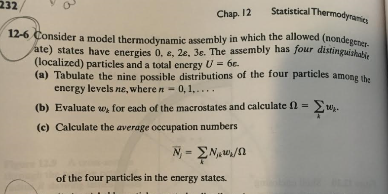Solved 232 , Chap. I2 Statistical Thermodyna Consider a | Chegg.com