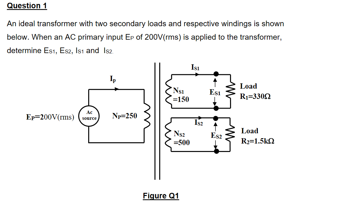 Solved Question 1 An ideal transformer with two secondary | Chegg.com