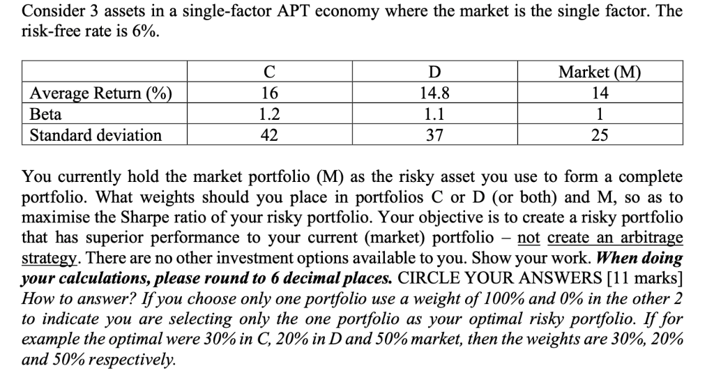 Solved Consider 3 assets in a single-factor APT economy | Chegg.com