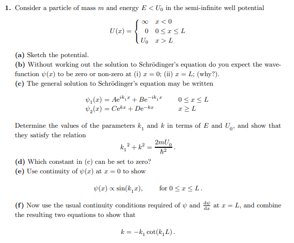 Solved Consider a particle of mass m and energy E | Chegg.com