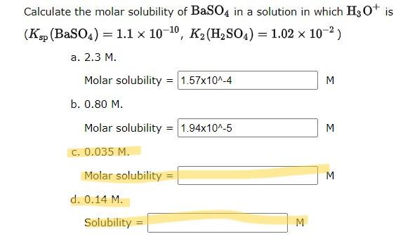 Calculate the molar solubility of BaSO4 in a solution | Chegg.com