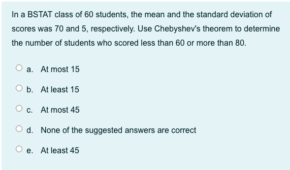 Solved In a BSTAT class of 60 students, the mean and the | Chegg.com