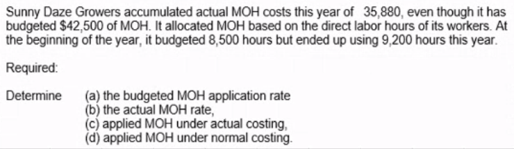 Solved Sunny Daze Growers accumulated actual MOH costs this | Chegg.com