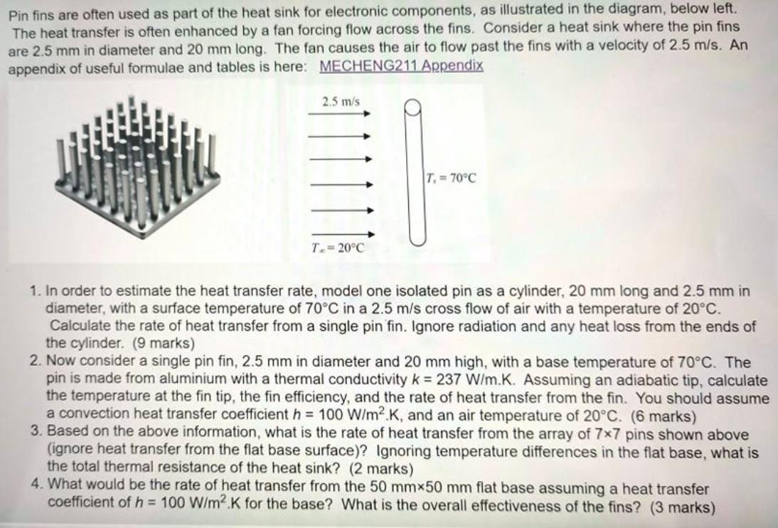 Solved Pin fins are often used as part of the heat sink for | Chegg.com