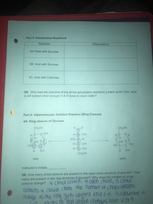 Solved Part 3: Dehydration Reactions eaction Observations 3A | Chegg.com