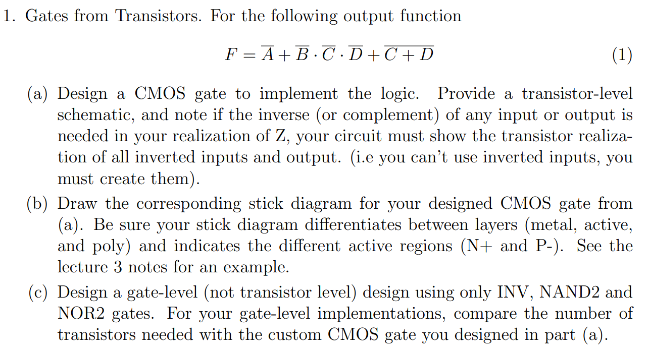 Solved Gates from Transistors. For the following output | Chegg.com
