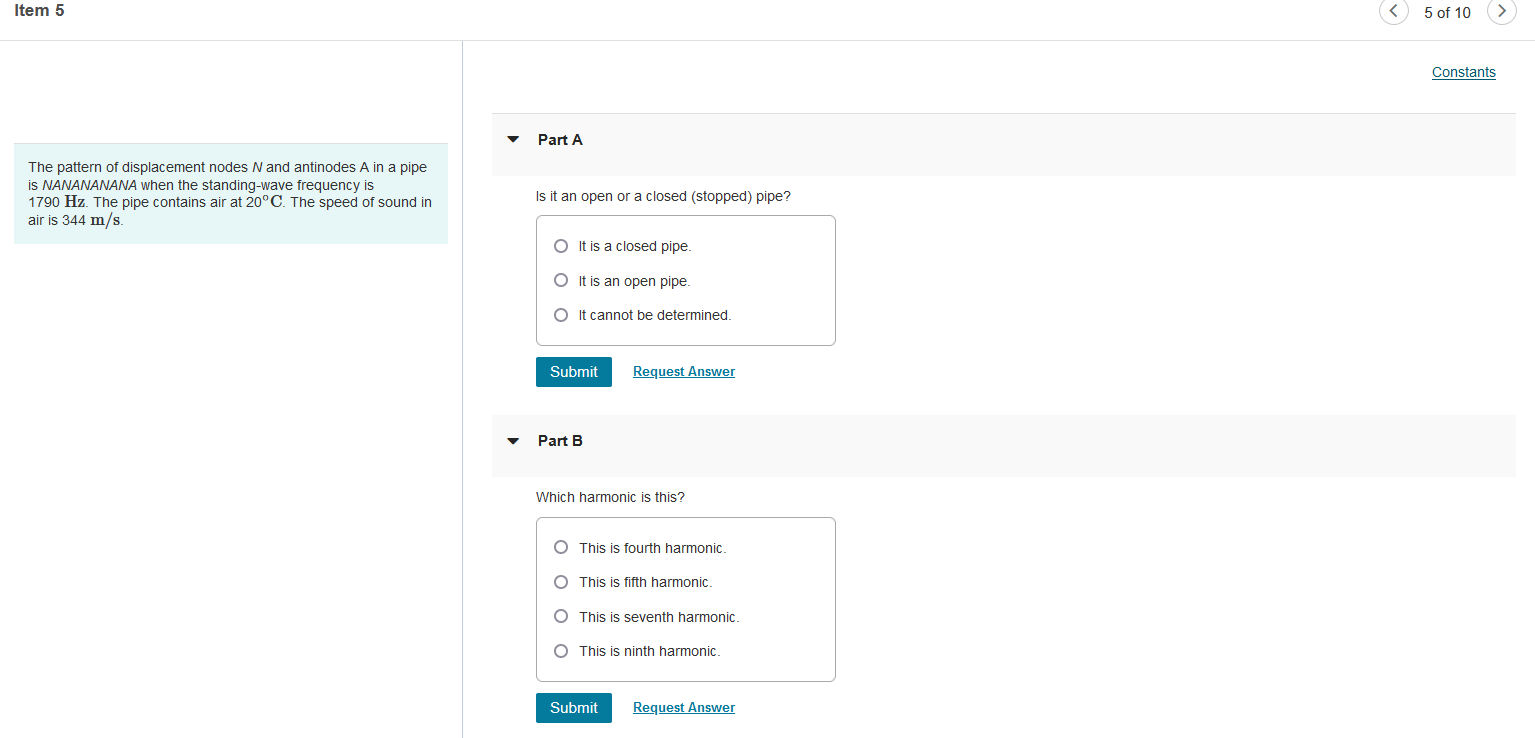 Solved The pattern of displacement nodes N and antinodes A | Chegg.com