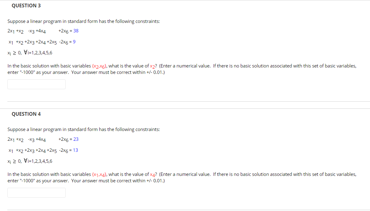 Solved QUESTION 3 Suppose a linear program in standard form | Chegg.com