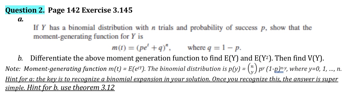 Solved a. If Y has a binomial distribution with n trials and | Chegg.com