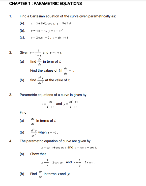 Solved CHAPTER 1: PARAMETRIC EQUATIONS 1. Find a Cartesian | Chegg.com