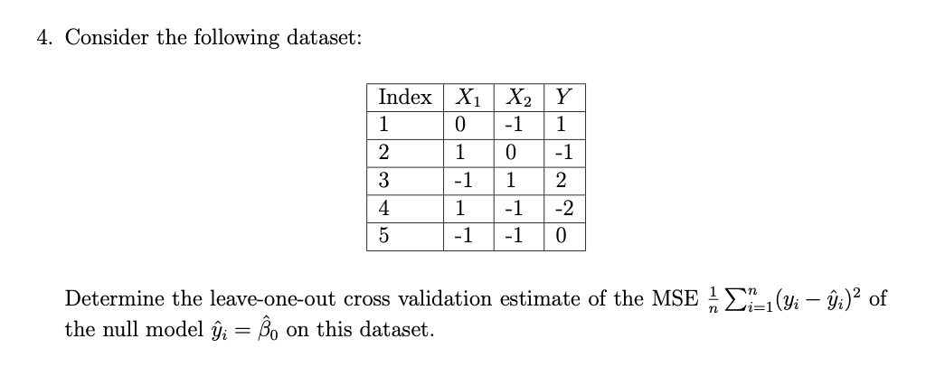 Solved 4. Consider the following dataset: Determine the | Chegg.com