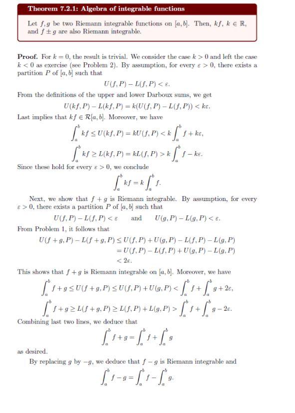 Solved Theorem 7.2.1: Algebra of integrable functions Let f | Chegg.com