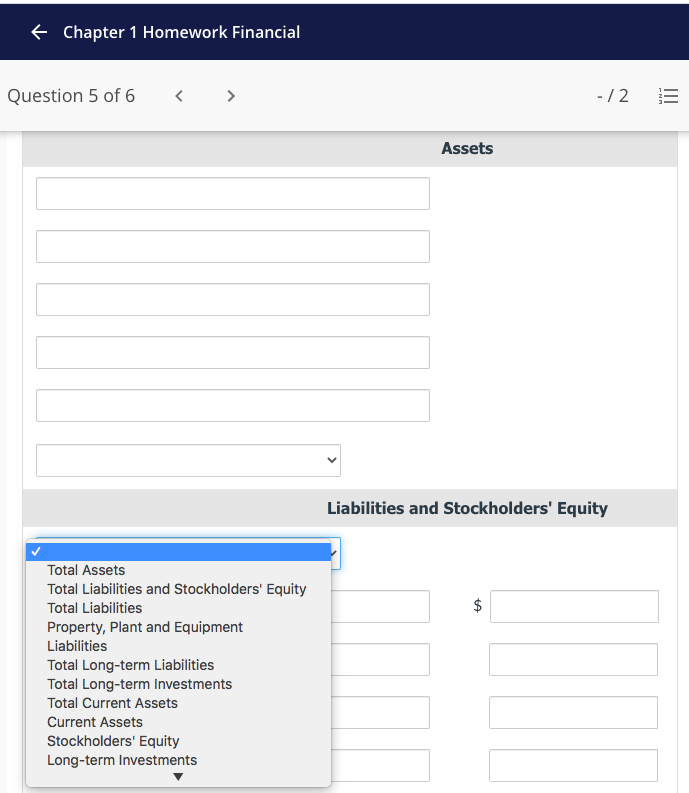 Solved + Chapter 1 Homework Financial Question 5 of 6 -72 | Chegg.com