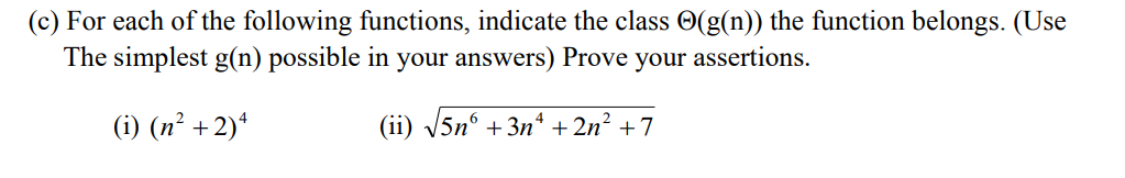 Solved c) For each of the following functions, indicate the | Chegg.com