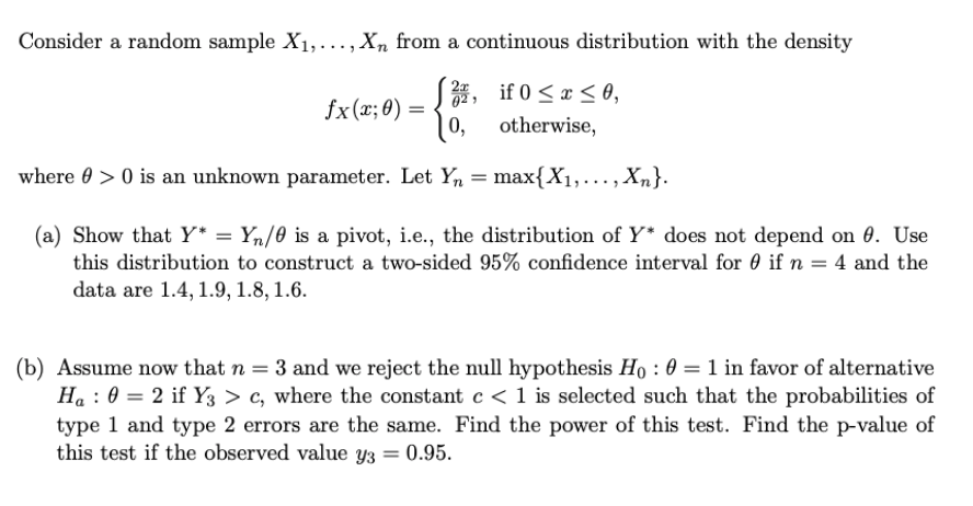 Solved Consider a random sample X1,...,Xn from a continuous | Chegg.com
