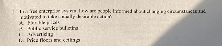 Solved 1. In a free enterprise system, how are people | Chegg.com