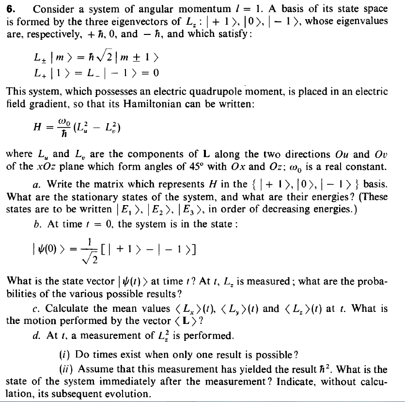 6. Consider a system of angular momentum l- 1. A | Chegg.com