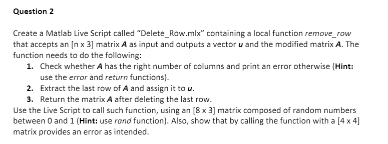 Solved Question 2 Create A Matlab Live Script Called 6304