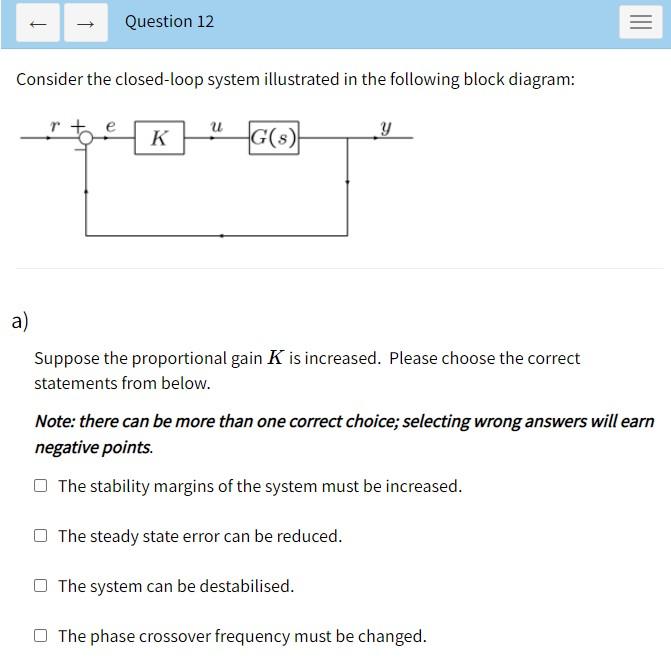 Solved Question 12 = Consider the closed-loop system | Chegg.com
