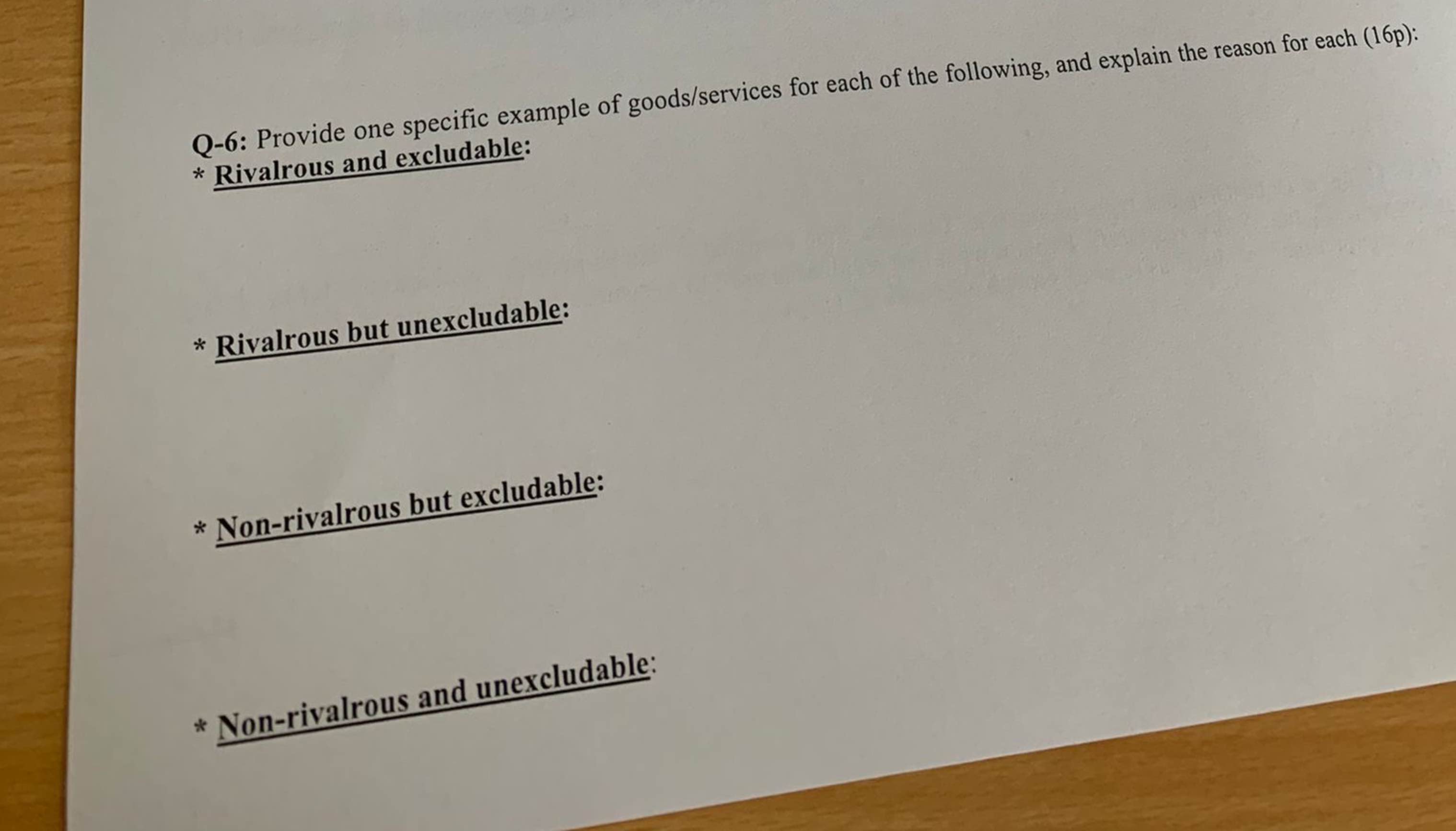 Solved Q-6: Provide one specific example of goods/services | Chegg.com