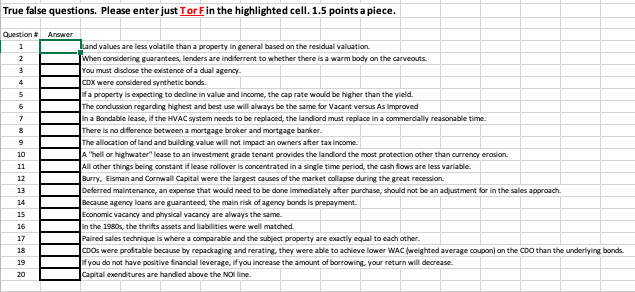 Solved True false questions. Please enter just Tor F in the | Chegg.com