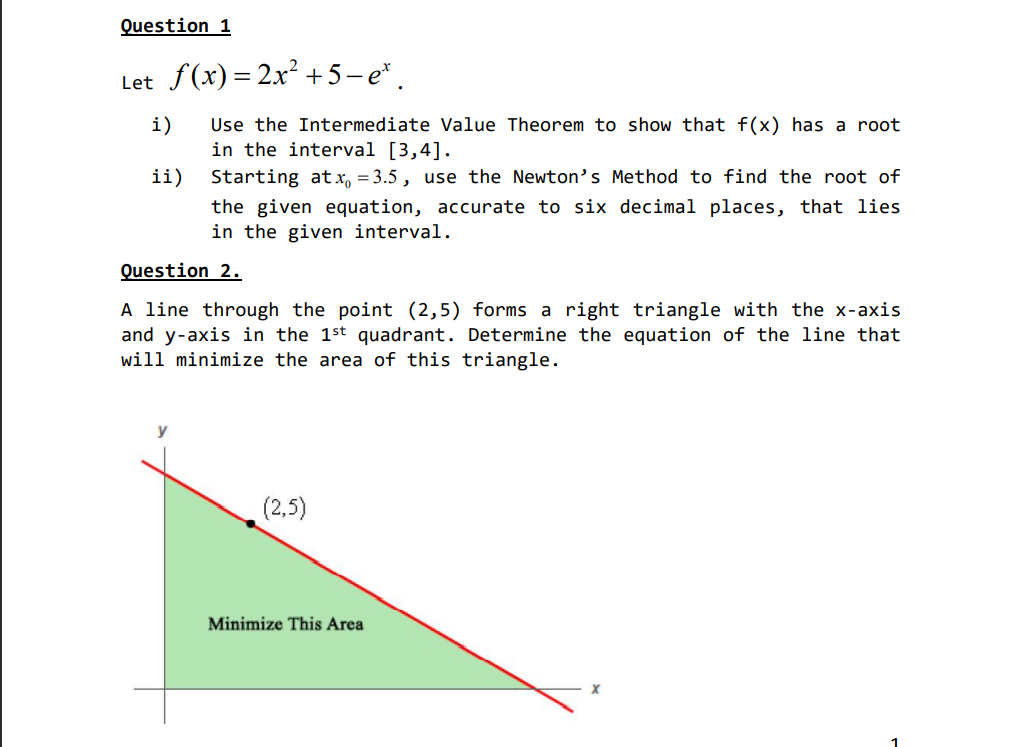 Solved Question 1 Let F X 2x² 5−e I Use The