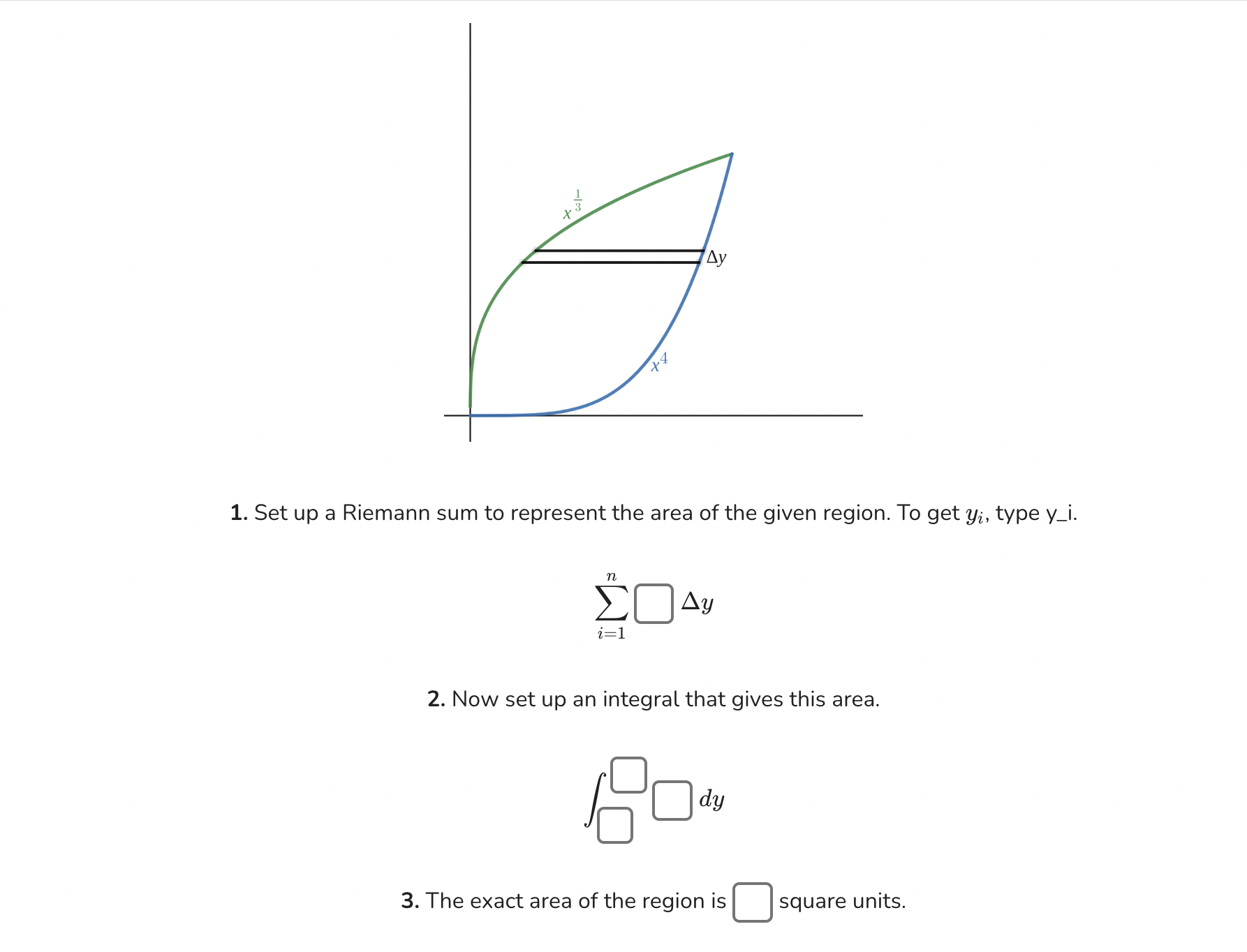 Solved 1. Set up a Riemann sum to represent the area of the | Chegg.com