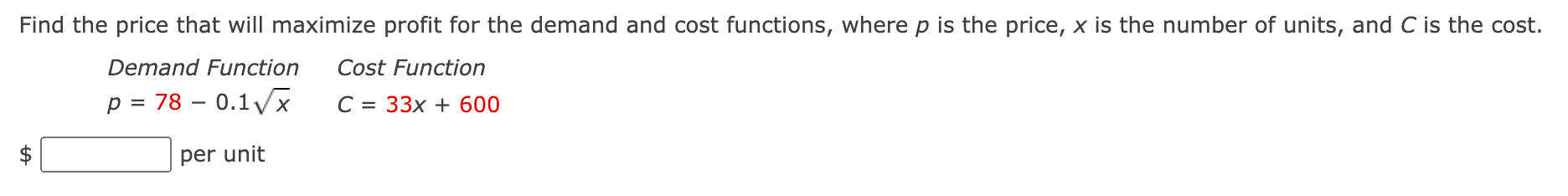 Solved Find the price that will maximize profit for the | Chegg.com