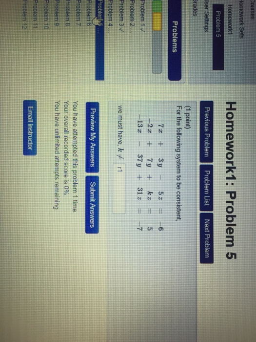 Solved Homework1: Problem 5 Previous Problem Problem | Chegg.com