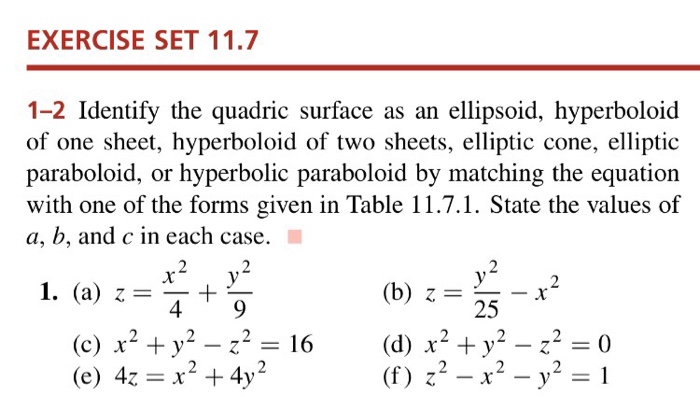Solved EXERCISE SET 11.7 1-2 Identify the quadric surface as | Chegg.com