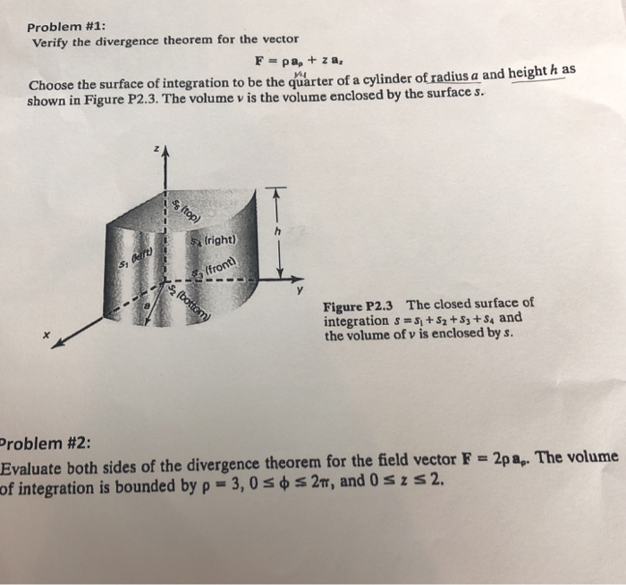 Solved Problem #1: Verify the divergence theorem for the | Chegg.com