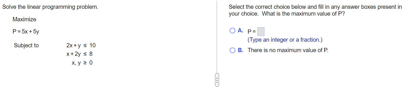 Solved Solve the linear programming problem. Select the | Chegg.com